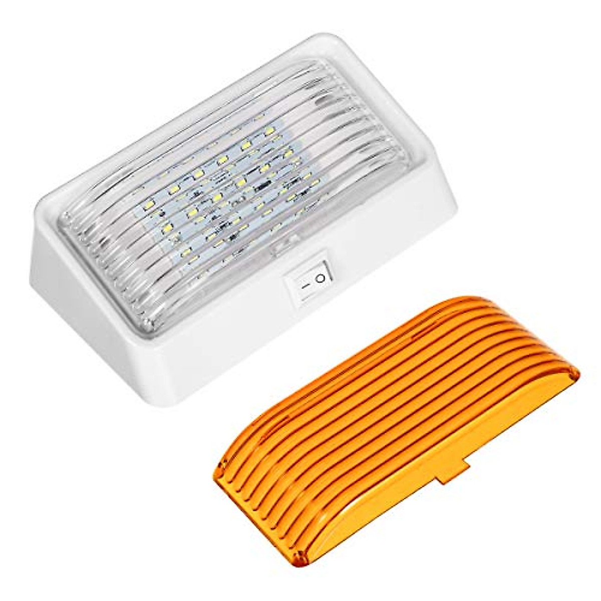 Partsam Rectangle LED RV Porch Light with On/Off Switch, RV Exterior Utility Light Lighting Fixture Cover Replacement for RVs Motorhome Campers, 12V, 5th Wheels, Clear and Amber Lenses Removable