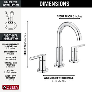 Delta Faucet Nicoli Widespread Bathroom Faucet, Chrome Bathroom Sink Faucet, Bathroom Faucet 3 Hole, Drain Assembly, Chrome 35749LF
