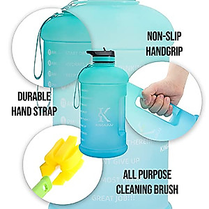 ez-FiT 1 Gallon & Half Gallon Bottles with Straw Time Marker & Motivational Water Bottle with Cleaning Brush Leakproof Reusable Gym Sports Outdoor (1 Gallon/128oz, Aquamarine/Deep SkyBlue Gradient)