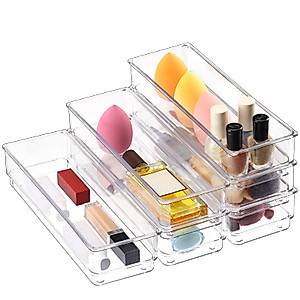 Fixwal Clear Drawer Organizers, 6-Piece 9x3x2 Inches Stackable Plastic Rectangle Trays, Dresser Storage Bins Separation Box for Bathroom, Office, Bedroom