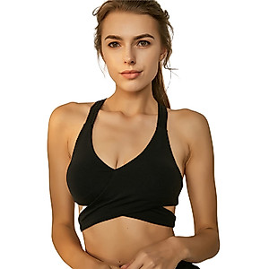 LUAN Sports Bras for Women Front Cross Strappy Sports Bra Padded Tank Top Cutout Yoga Tops (Black, Small)