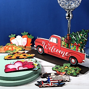 Christmas Interchangeable Garden Truck Stake Set with Seasonal Sign Loads Welcome Sign Festival Welcome Sign with 10 Seasonal Ornament for Holiday Spring Fall Summer Easter Home Decorations