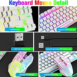 LexonElec Wireless RGB Backlit Gaming Keyboard Mouse Combo,Rechargeable 3800mAh Battery, 87-Key Mechanical Feel Keyboard, Quiet Mouse and Mouse Pad for Gamers and Office Typists(White)