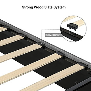 Origeture Queen Bed Frame with 2 Storage Drawers and Adjustable Headboard, Upholstered Linen Padded Platform Bed, Strong Wooden Slats Support, No Box Spring Needed, Easy Assembly, Noise-Free (Grey)