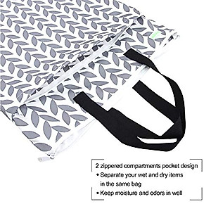 wegreeco Reusable Hanging Wet Dry Cloth Diaper Bag (2 Pack, Grey Leaf, Grey)
