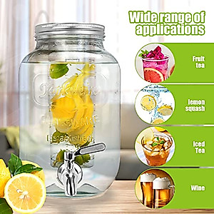 1 Gallon Glass Drink Dispensers For Parties 2PACK.Beverage Dispenser，Drink Dispenser With Stand And Stainless Steel Spigot 100% Leakproof.Glass Drink Dispenser With Ice Cylinder. Lemonade