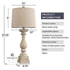 BOBOMOMO Retro 27" USB Charging Ports A/C Wash-White Farmhouse Lamps for Bedrooms Side Table Lamps Bedside Lamp for Nightstand Living Room 1 Pack