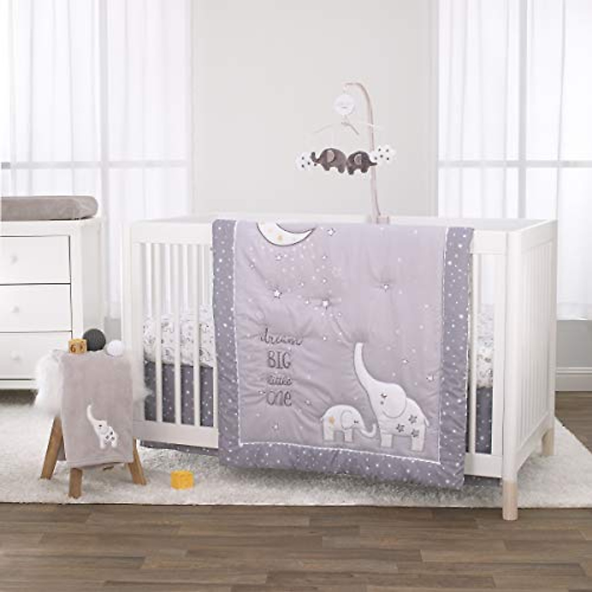 Little Love by NoJo Dream Big Little Elephant Grey and White Super Soft Baby Blanket