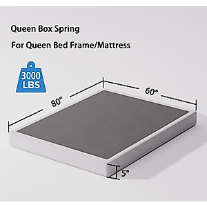 Bedsnus Queen Size Box Spring and Cover Set, 5 Inch Low Profile Metal BoxSpring, Heavy Duty Structure Mattress Foundation, Noise Free, Non-Slip, Easy Assembly