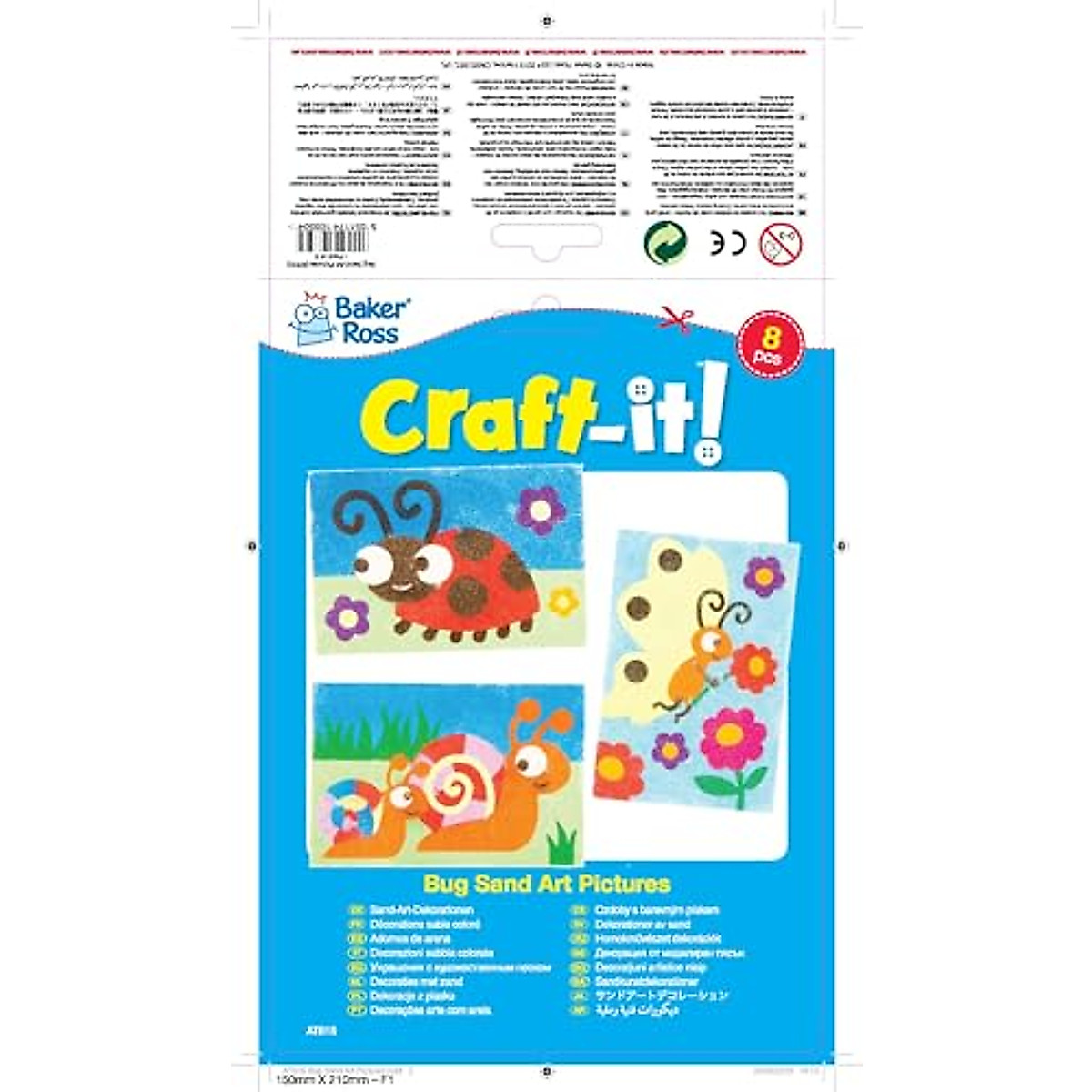 Baker Ross AT615 Bug Sand Art Pictures - Pack of 8, for Children to Decorate and Display, Ideal Kids Arts and Crafts Project