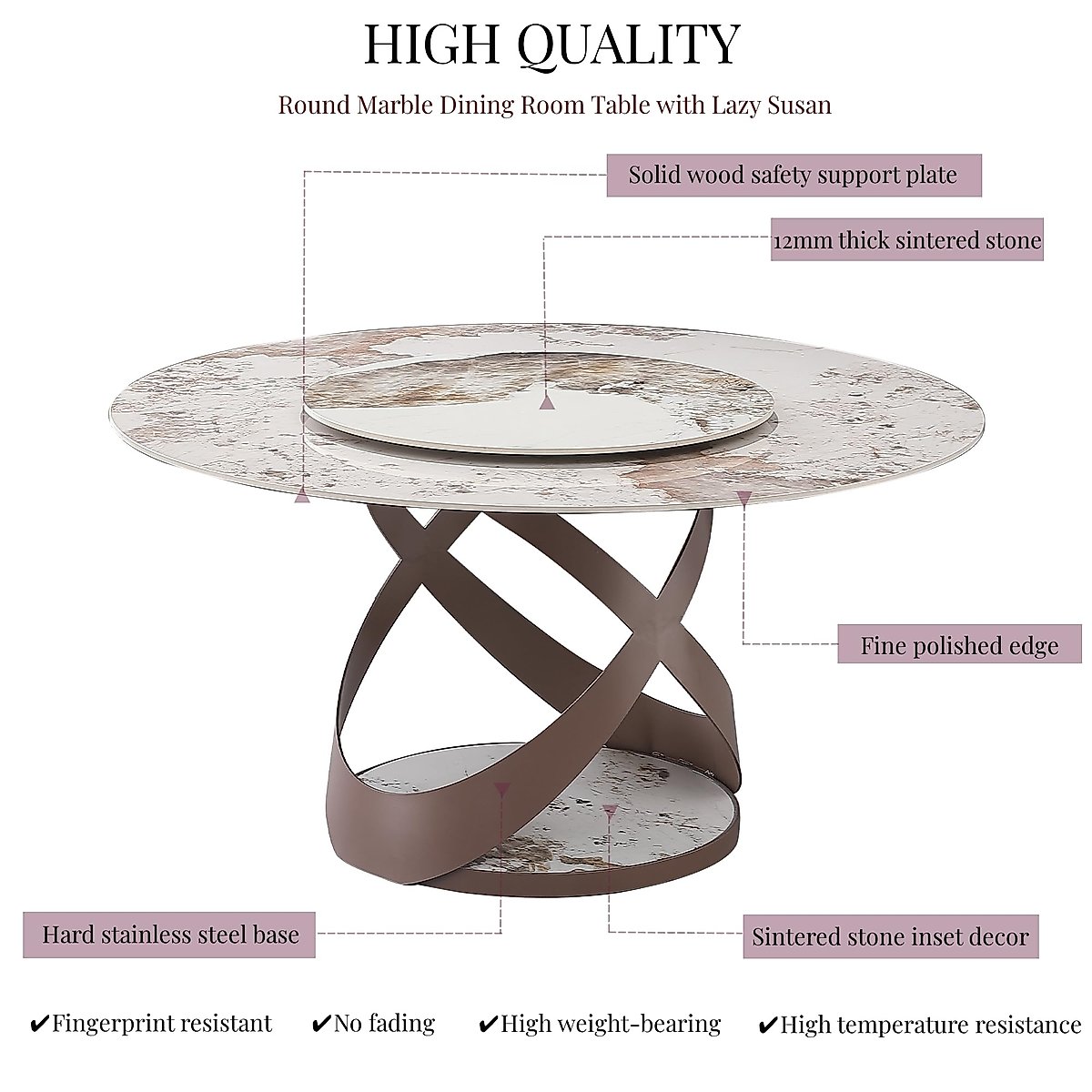 Montary 9 Piece Dining Table Set, Modern Dining Table Set of 8, Round 59" D Faux Marble Dining Table with Lazy Susan, Sintered Stone Dining Table with 8 Dining Chairs, for Dining Room