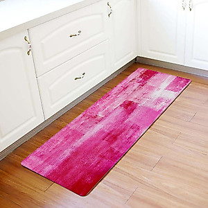 Abstract Pink Antifatigue Kitchen Bath Door Mat Cushioned Runner Rug,Washable Welcome Floor Sink Mat,Modern Minimalist Painting Aesthetics Waterproof Comfort Standing Doormat for Kitchen,24"x36"