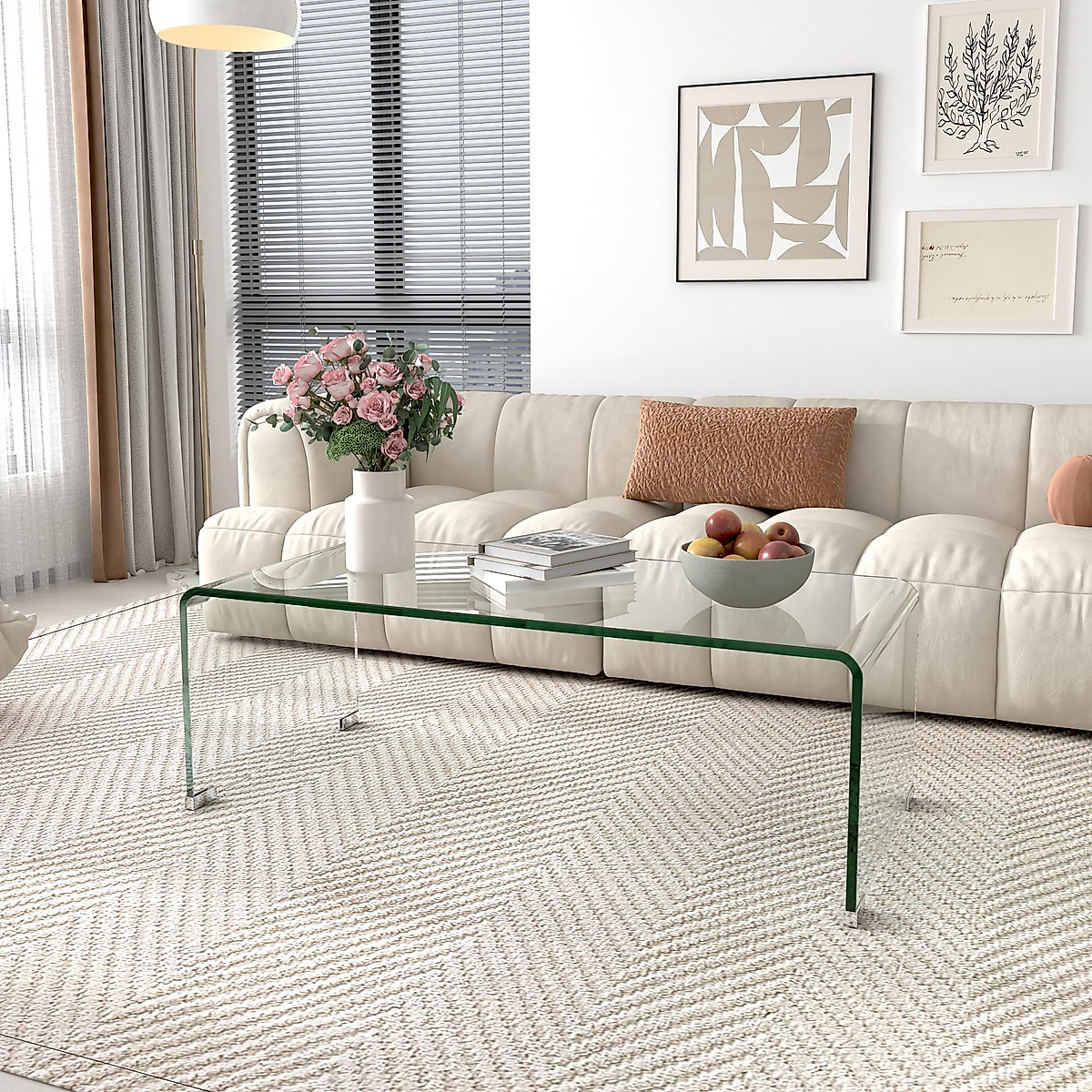 IANIYA Tempered Glass Coffee Table for Modern Living Room Decor, Easy to Clean with Safe Rounded Edges and Durable Design, 39.3" L x 19.6" W x 13.78" H (1, Transparent Coffee Table)