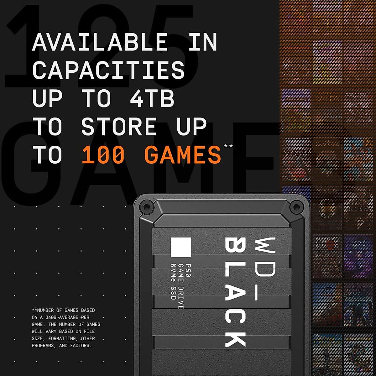 WD_BLACK 500GB P50 Game Drive SSD - Portable External Solid State Drive, Compatible with Playstation, Xbox, PC, & Mac, Up to 2,000 MB/s - WDBA3S5000ABK-WESN