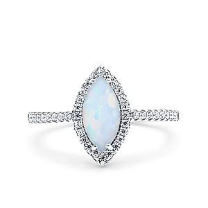 Blue Apple Co. Lab Created White Opal Size-8 Fashion Halo Engagement Ring Marquise Round CZ 925 Sterling Silver