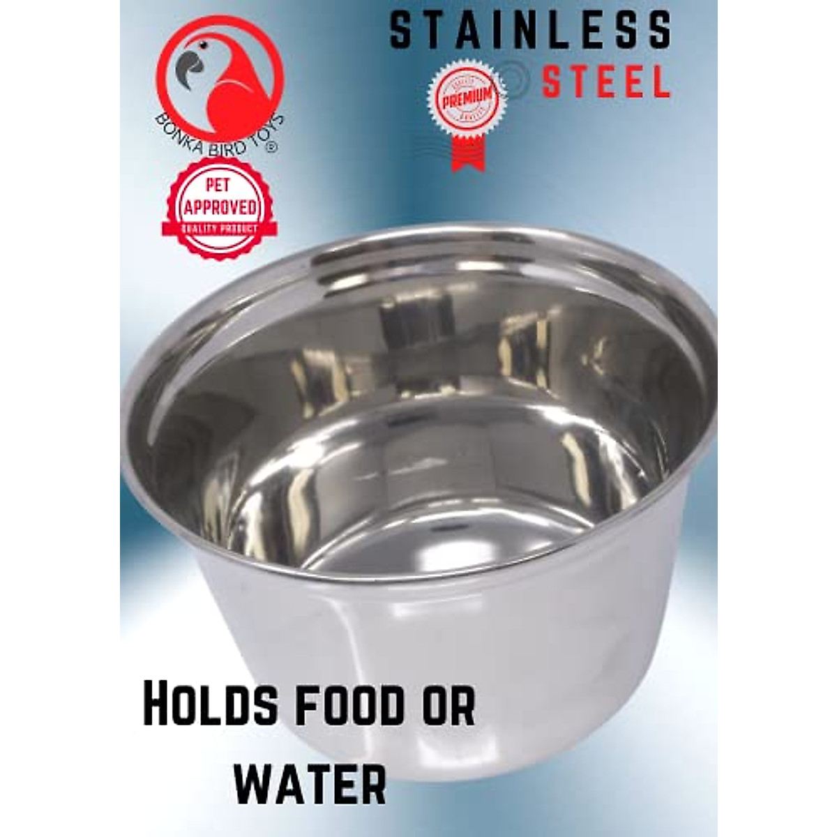 Bonka Bird Toys 800129 Stainless Steel Water/Seed Cup 32oz Cage Feed Bowl