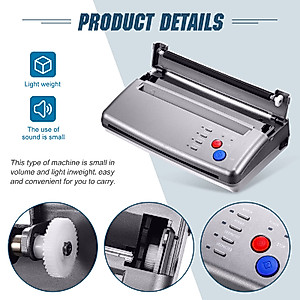 Tattoo Transfer Stencil Machine with 30 Pieces A4 Tattoo Transfer Paper Tattoo Printer Machine Thermal Stencil Paper Printer Mini Thermal Copier Printer for Tattoo Supplies (Silvery Grey)