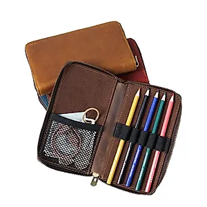 MIVLXLX Leather Pencil Case Organizer with Zipper, Portable Pen Case Storage for Drawing Pencils and Markers (coffee)
