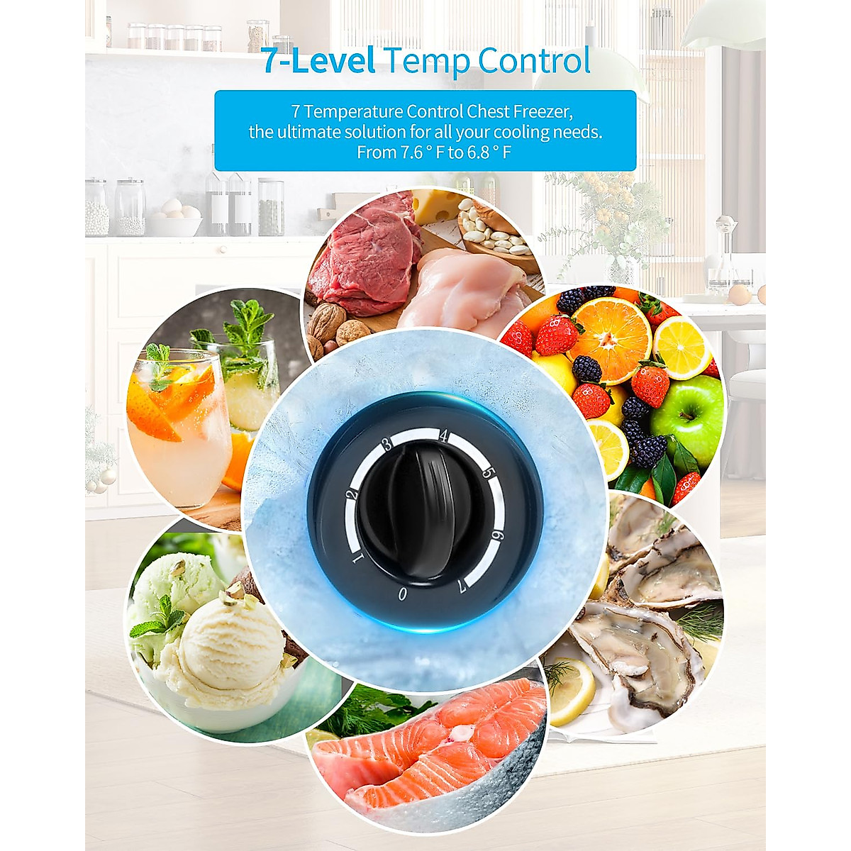 TABU 10 Cu Ft Large Chest Freezer with 7 Level Adjustable Thermostat,Compact Freestanding Top-opening Deep Freezer with Removable Storage Basket, Black