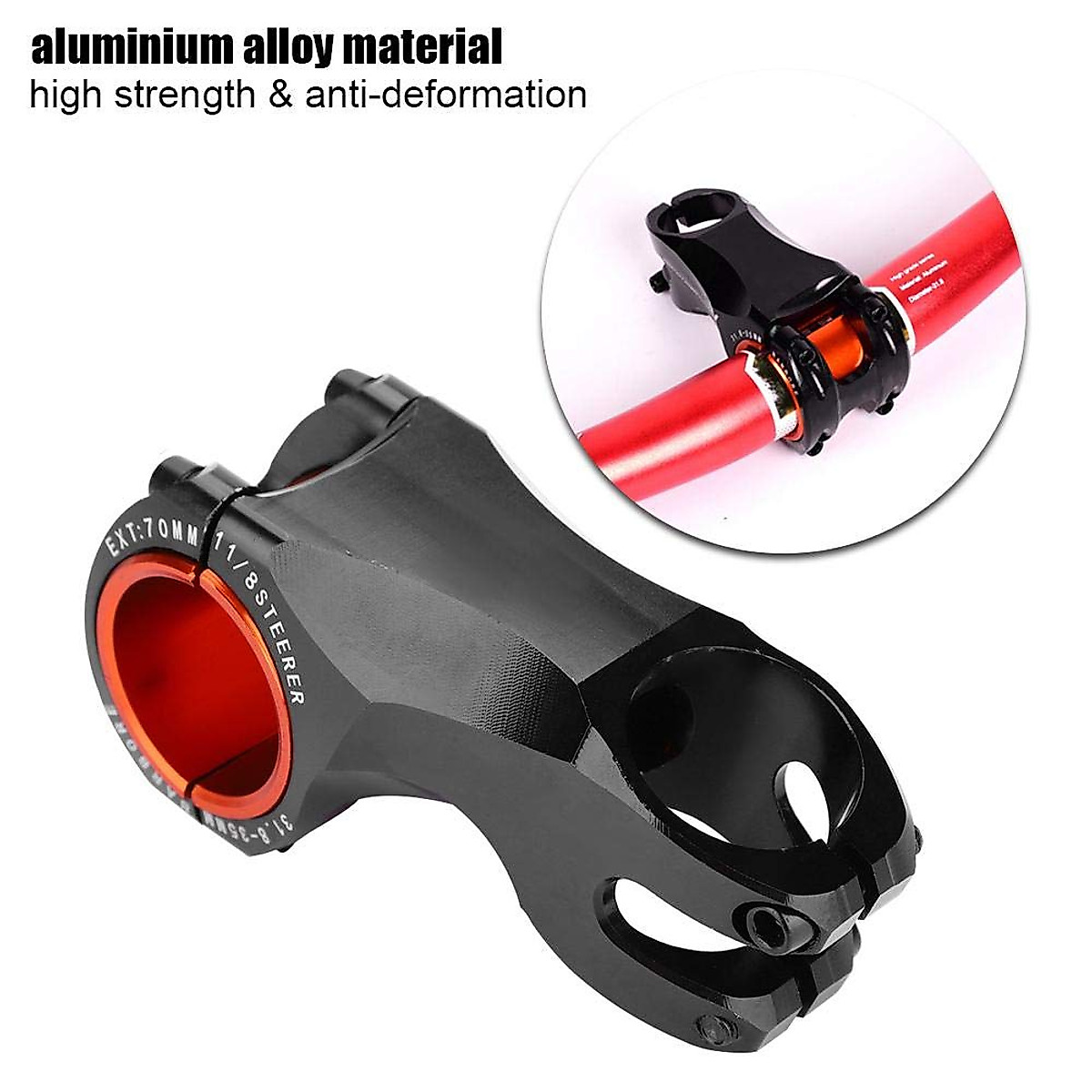 Stem, Lightweight Mountain Bike 17 Degree Alunimium Alloy Bike Tube Stem 31.8mm Replacement (Black)