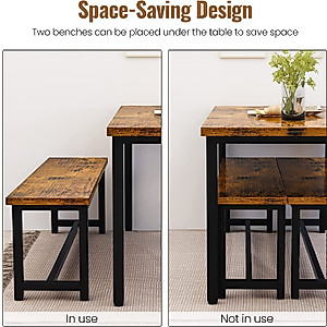 LinkRomat Dining Room Table Set with 2 Benches, Farmhouse Dining Table Set for 4-6, Wood Breakfast Table Set Dinner Table Set Kitchen Table and Chairs for Breakfast Nook Small Spaces, Brown