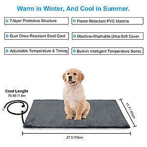 Pet Heating Pad for Dogs and Cats,Dog Cat Heating Pad with Auto Timer and Chew Resistant Cord, 9 Adjustable Temperature Waterproof Heated Pet Bed Mat,27.5 x 17.7 inches…