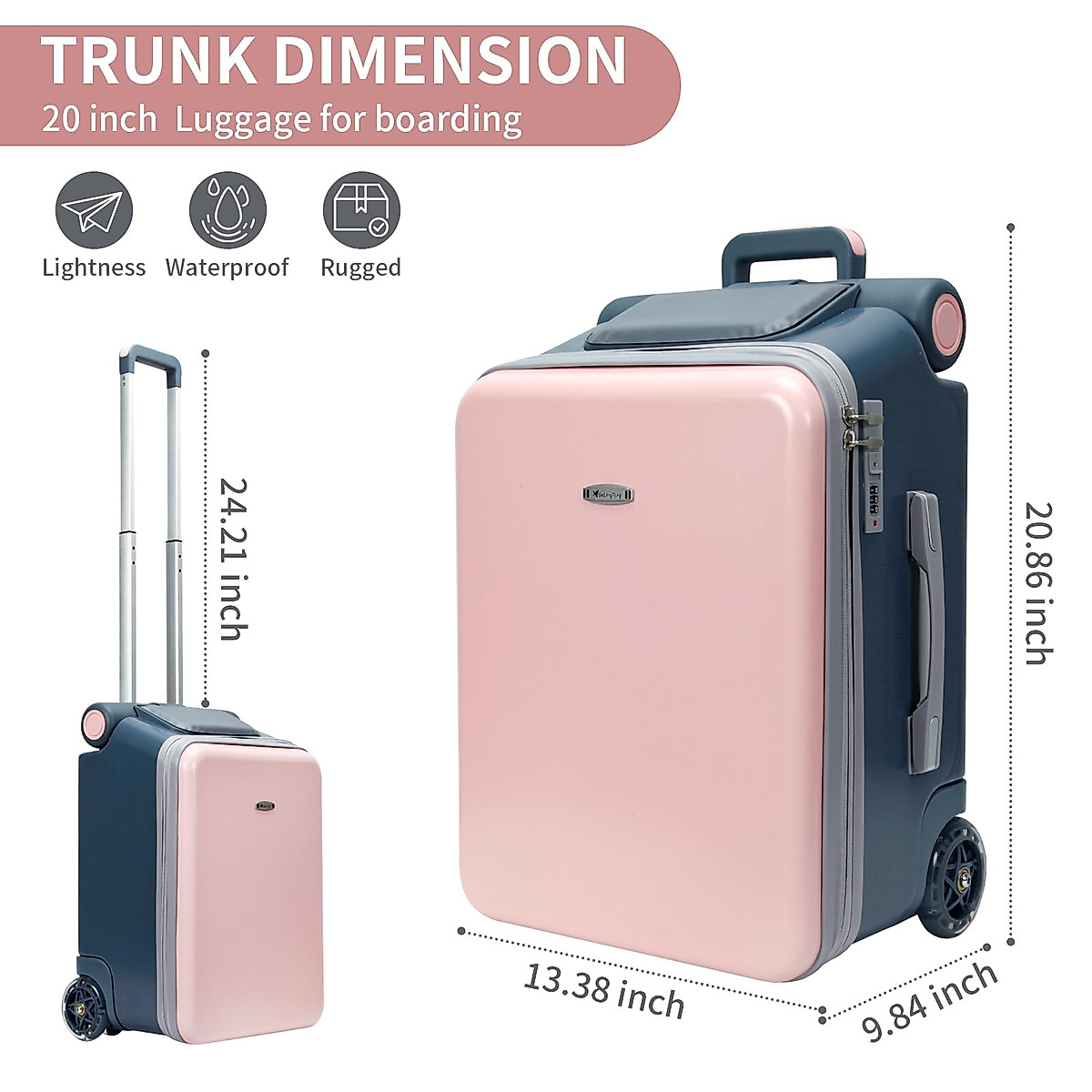 LemoHome Expandable Luggage with Spinner Wheels,Large Suitcases with Child Seat Design,Hard Luggage for Women and Men,20 inch Hardside Carry on Luggage for Travel (Pink)