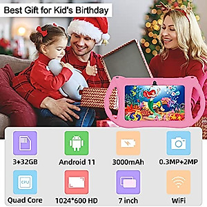 RliyOliy Kids Tablet, 7 inch Tablet for Kids, Android 11 Tablet, 3GB RAM 32GB ROM Toddler Tablet with Bluetooth, WiFi, GMS, Parental Control, Dual Camera, Shockproof Case, Educational, Games