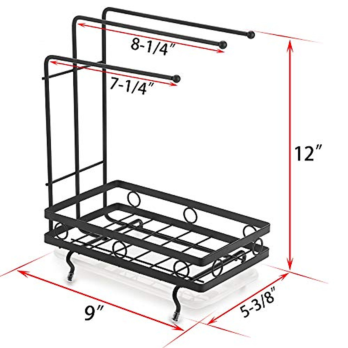 JUXYES Kitchen Sink Caddy Sponge Holder with Dishcloth Drying Rack, Kitchen Rag Stand Sponge Brush Soap Dish Dishcloth Rack Sink Storage Organizer for Kitchen Countertop (Black)