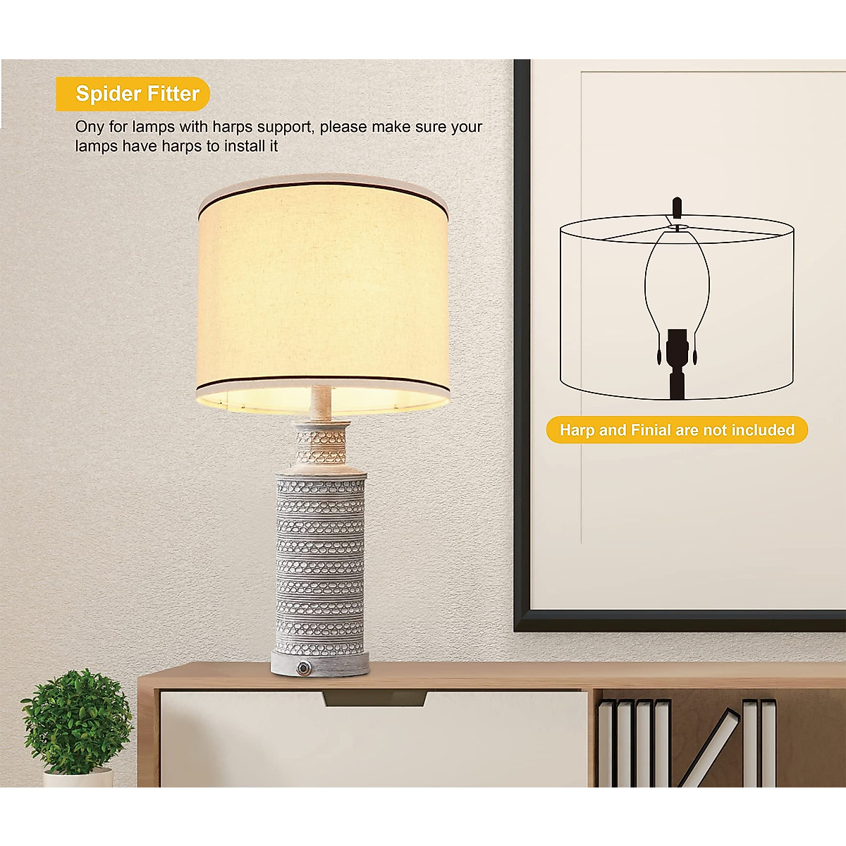 Lamp shades Set of 2,Drum Lampshades 13"x13" x 10" High, Medium Lampshades for Table Lamps Floor Lamps, Natural Linen Hand Crafted, Easy Assembly Required,Beige Lampshade((Spider Fitter)