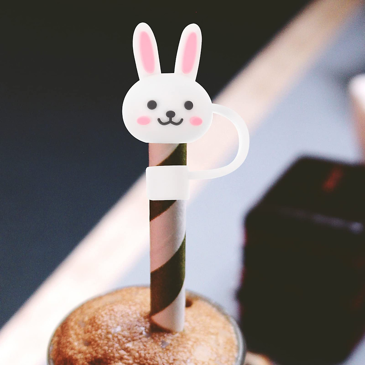 Abaodam 10Pcs Silicone Rabbit Straw Cap Covers Bunny Straw Topper Reusable Cute Straws Plugs Cartoon Drinking Straw Tips Lids