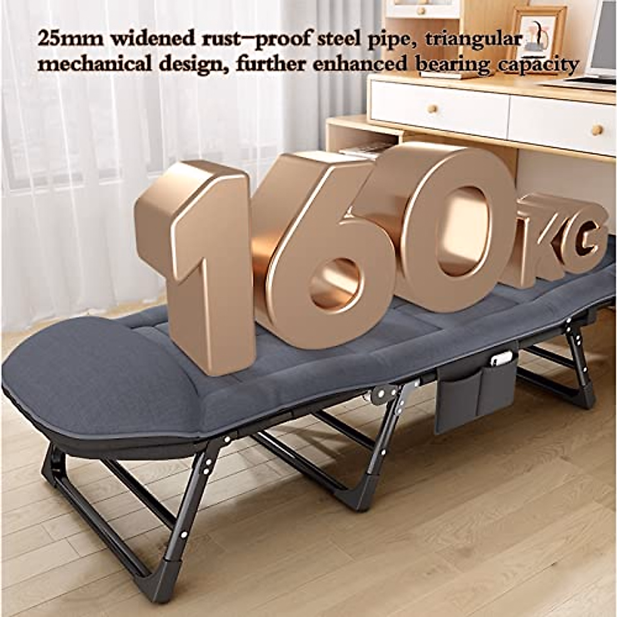Guest Folding Bed Cot - with Frame Adjustable gears Folding Bed Cot, Portable & Lightweight Folding Bed Frame with Thick Memory Mattress for Spare Bedroom & Office (400lbs)(200*64*38cm, Light Grey)