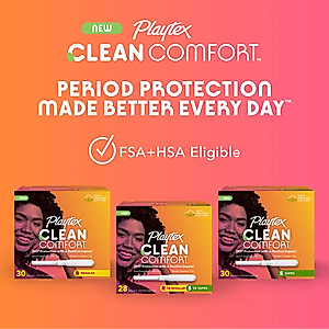 Playtex Clean Comfort Organic Cotton Tampons, Multipack (14ct Regular/14ct Super Absorbency), Fragrance-Free, Organic Cotton - 28ct