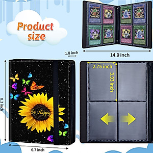 Trading Card Binder 4 Pocket 320 Cards,Card Holder Book with Elastic Band Fit Most Standard Size Cards,Card Collection Binder Case for Baseball Football Basketball Cards Pokemon & MTG,Sunflower