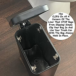 Soft Close, Rectangular Trash Can 5L with Anti - Bag Slip Liner and Lid, Use as Mini Garbage Basket, Slim Dust Bin, or Decor in Bathroom, Restroom, Kitchen, or Bedroom (5L / 1.3 Gallon, Matte Black)
