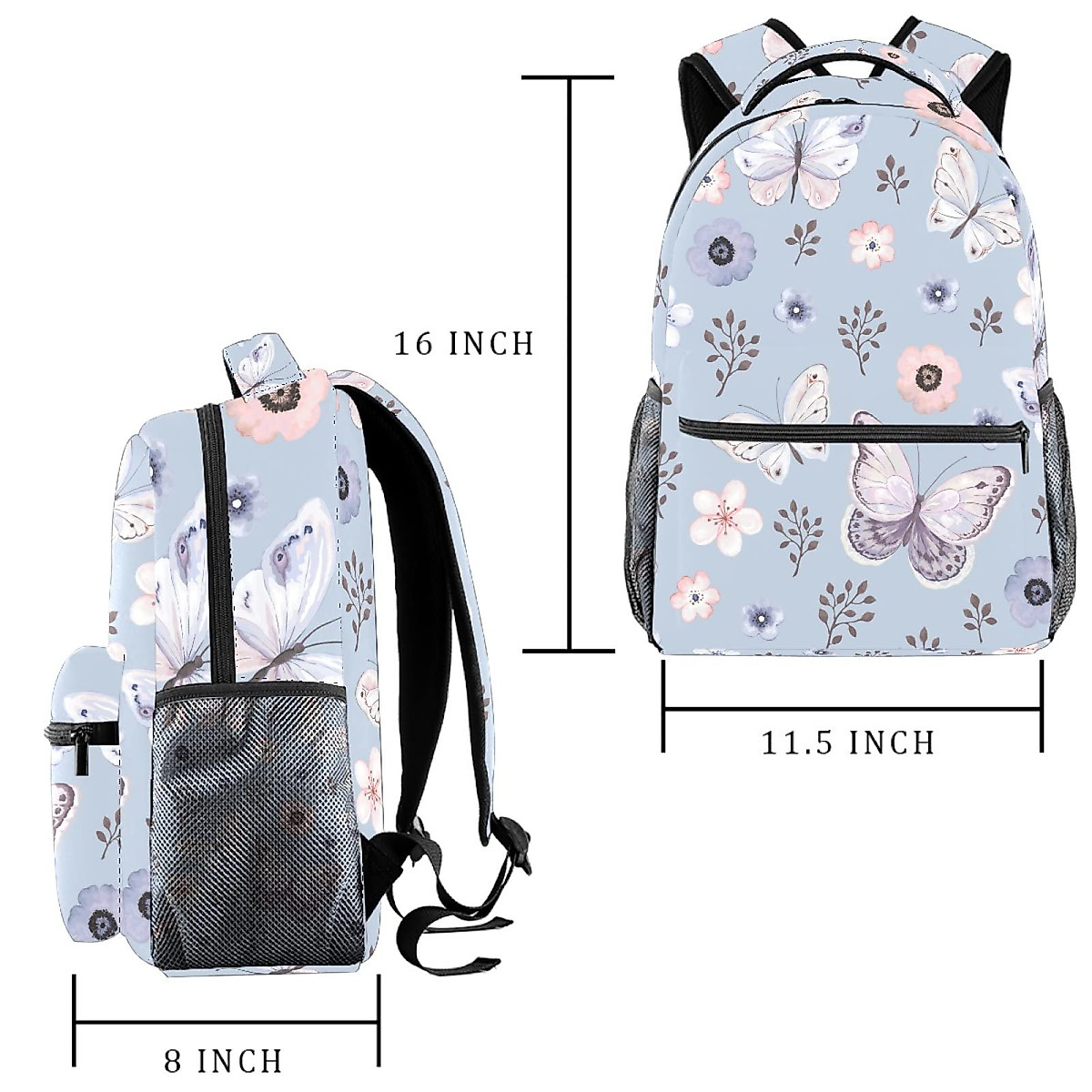 Niaocpwy Aesthetic Flying Butterflies and Flowers School Backpack Medium Size, Travel Bag for Women Men Teens Girls Boys