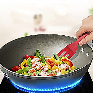 DLAND 2 Pcs Mini Spatula Serving Spatula Flexible Nonstick Silicone Heat-Resistant Cookie Spatula Slotted Spatula for Flip Egg in Small Frying Pan Cookie Batter Cookware Cooking Baking(Red and Black)