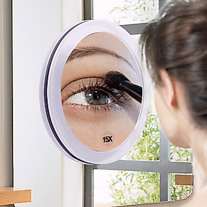 SANTOO 15X Magnifying Mirror - with 3 Mounting Suction Cups - Used for Precise Makeup - Eyebrows/Tweezing - Blackhead/Blemish Removal - Bathroom/Travel Makeup Mirror - 6 Inch Round (Rose Gold)