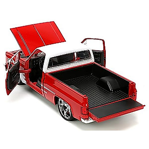 1985 Chevy C-10 Pickup Truck Red with White Top and Graphics with Extra Wheels Just Trucks Series 1/24 Diecast Model Car by Jada 34179