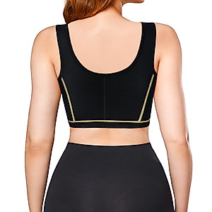 CtriLady Women High Impact Neoprene Sport Bra Front Zipper Crop Tank Top Full Cup Vest for Surfing Snorkeling Fitness (Black Yellow,XL)