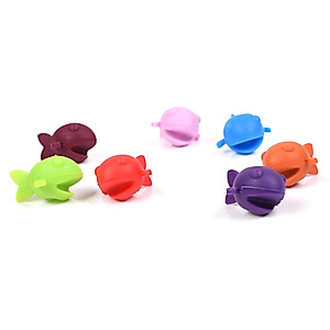 Cosmos Pack of 8 Assorted Colors Fish Shape Drink Markers & Wine Charm Tags for Stemless Glasses, Beer Mugs & More