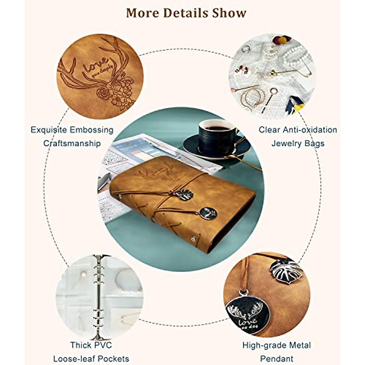 Jewelry Storage Book, PU Leather Travel Jewelry Organizer with Anti-drop Pockets, Portable Earrings Travel Album with Transparent Jewelry Bags for Rings, Bracelets(70 Grids+70 Anti-Oxidation PVC Bags)