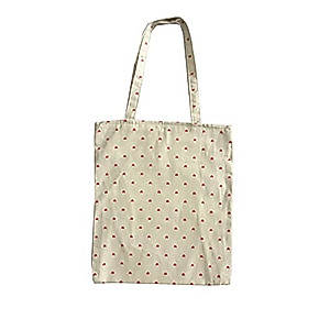 Chezi Red Heart Cotton Canvas Tote Bag Beige