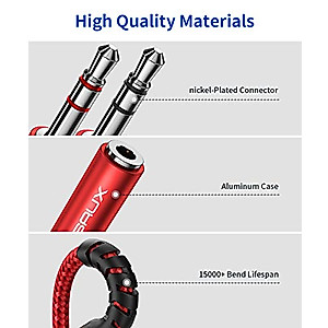 JSAUX Headset Splitter Cable for PC, 3.5mm Headphone Splitter Mic and Audio Y Splitter Jack, Female to 2 Male Adapter for Game-Red