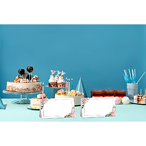 Boho Blush Pink Floral Table Place Card, 25 Pcs Tent Style Cards Set, Editable Name Cards for Table Seating, Food Lables for Birthday Party, Baby Shower, Wedding, Bridal Shower(16)