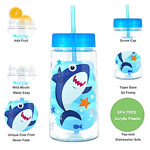 Home Tune 28oz Water Drinking Bottle - BPA Free, Wide Mouth, Travel Beverage Cup with Straw Lid, Lightweight, Water Bottle with Cute Foil Print Design For Girls & Boys - Shark & Dinosaur 2 Pack