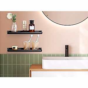 SKIKEN Folding Wall Shelf for Bathroom | 2-Tier Folding Metal Shelves | 90° Fold Up | Wall Mounted Drop Down Floating Shelf for Rv, Laundry Room, Toilet Room, Waterproof(2-Pack, Black)