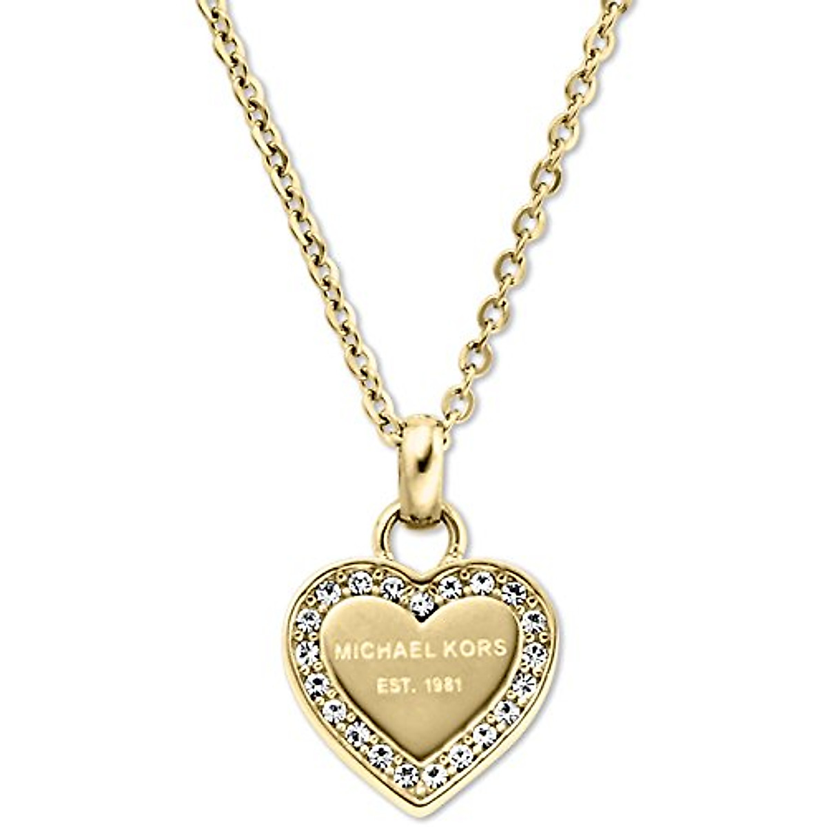 Michael Kors Stainless Steel and Pavé Crystal Heart Pendant Necklace for Women, Color: Gold (Model: MKJ3969710)