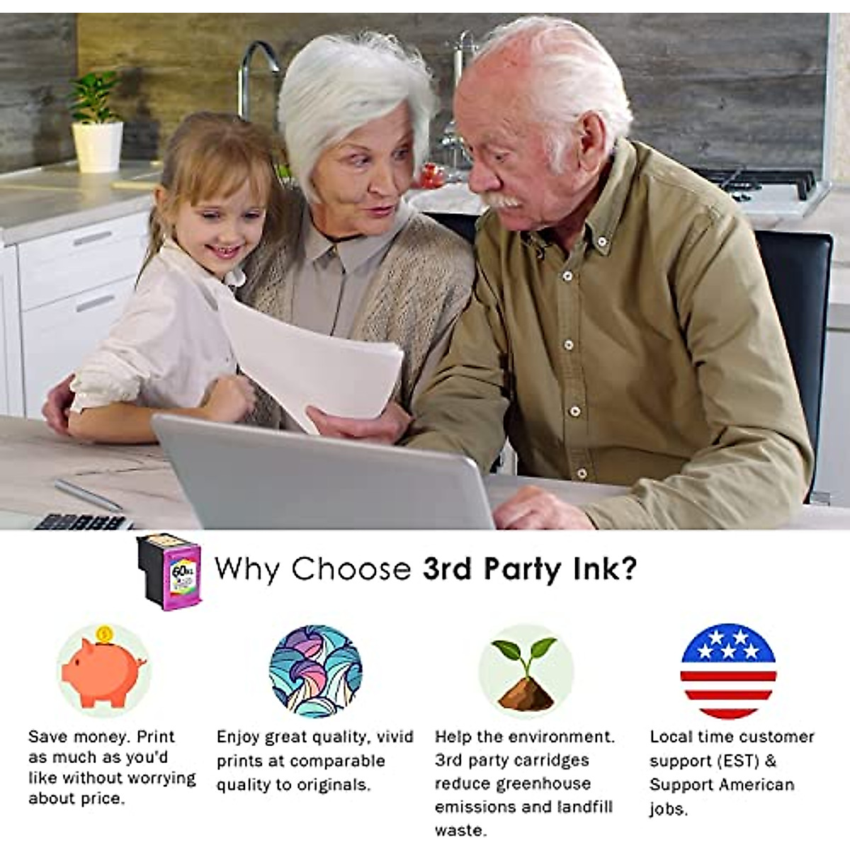 Limeink Remanufactured Ink Cartridge 60XL 60 XL Replacement for HP Envy 100 110 120 Photosmart c4680 c4780 c4795 d110 Deskjet d2680 f2430 f4280 f4440 f4580 f4480 Printer 1 Color