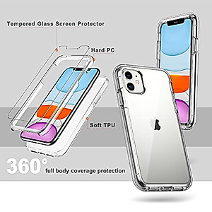 COOLQO Compatible with iPhone 11 Case, and [2 x Tempered Glass Screen Protector] for Clear 360 Full Body Coverage Hard PC+Soft Silicone TPU 3in1 Shockproof Protective Phone Cover
